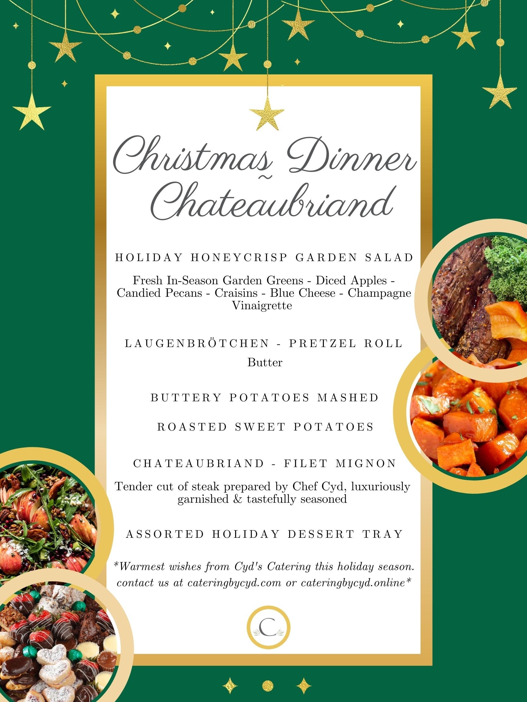 Christmas Dinner Chateaubriand | Cyd's Catering